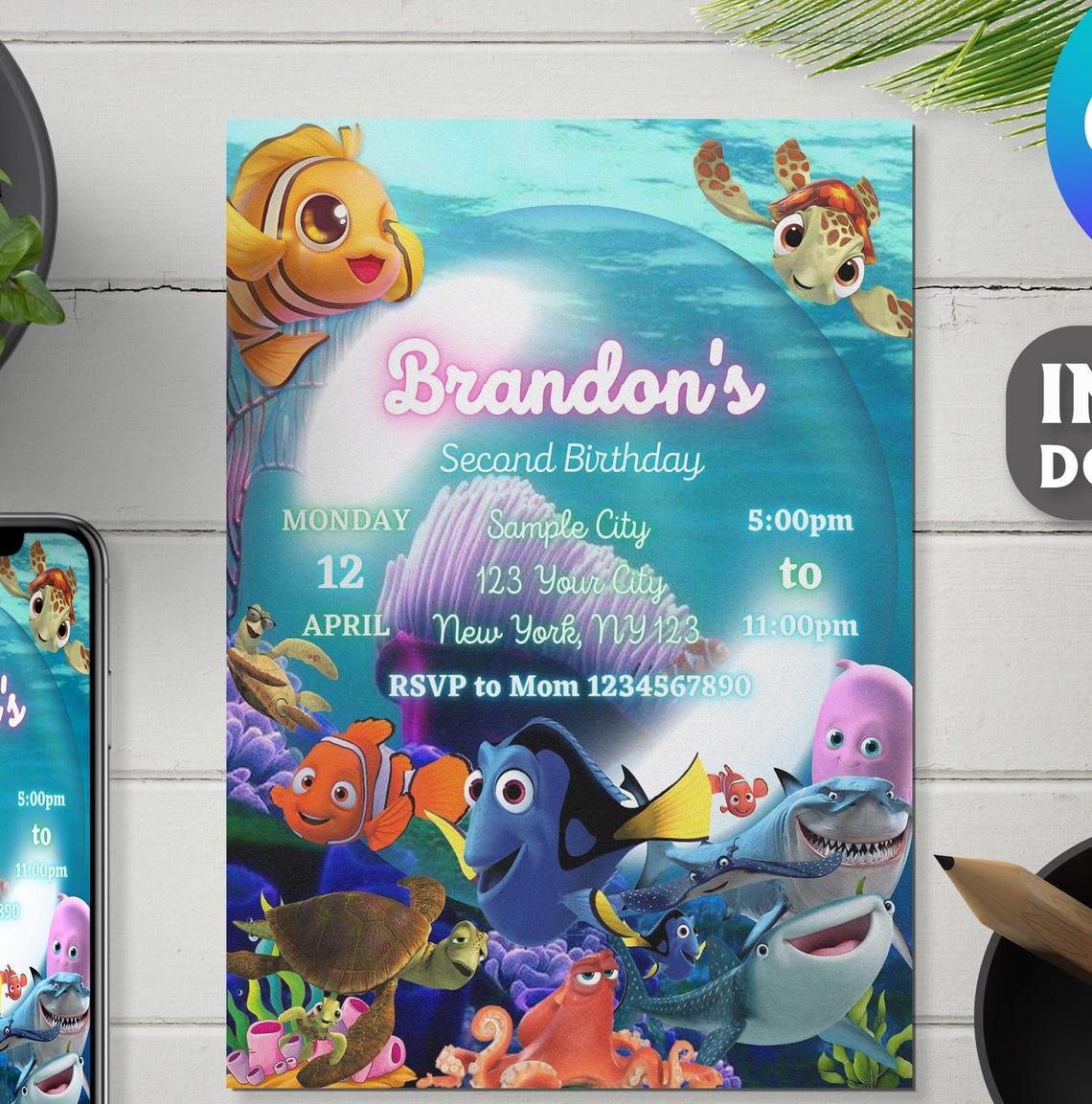 Editable Finding Nemo Birthday Invitation Template | Digital Kids Party ...