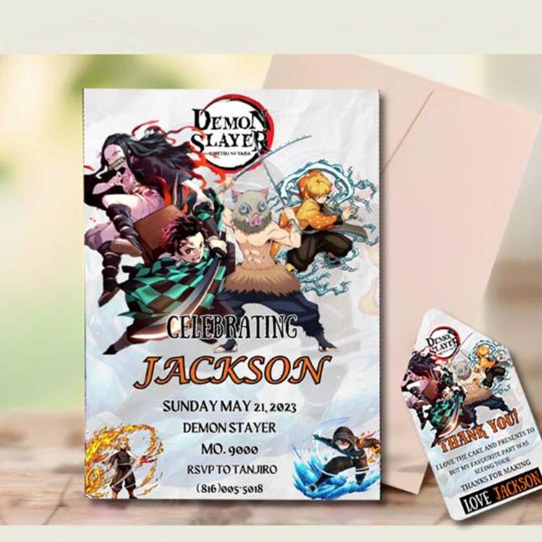 Editable Demon Slayer Birthday Invite, Anime Birthday Party Invite ...