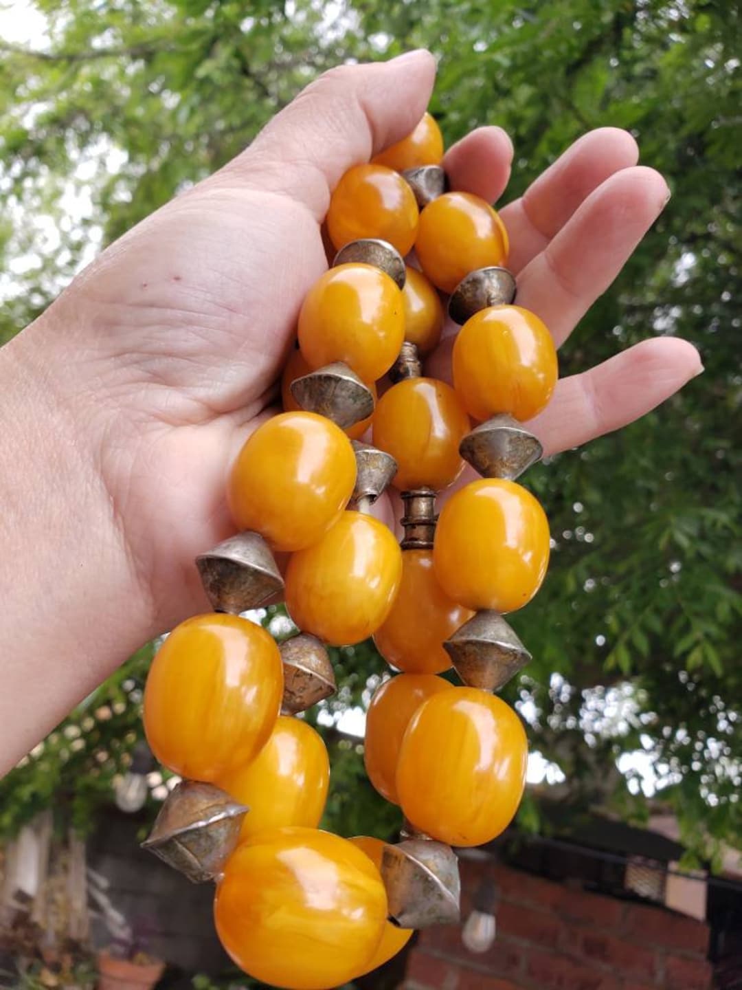 Huge Antique Bakelite Faux Egg Yolk Catalin African Beads Necklace ...