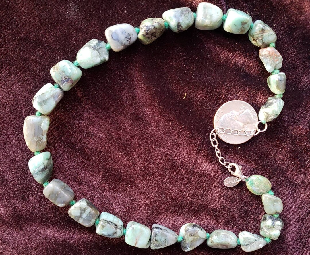 Stauer Vintage Natural Stone Emerald Green Beryl Polished Bead Necklace ...