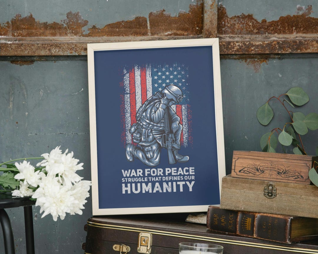 Veteran Wall Art | Patriotic Military Poster | Soldier Kneeling Print | American Flag Décor | US ...