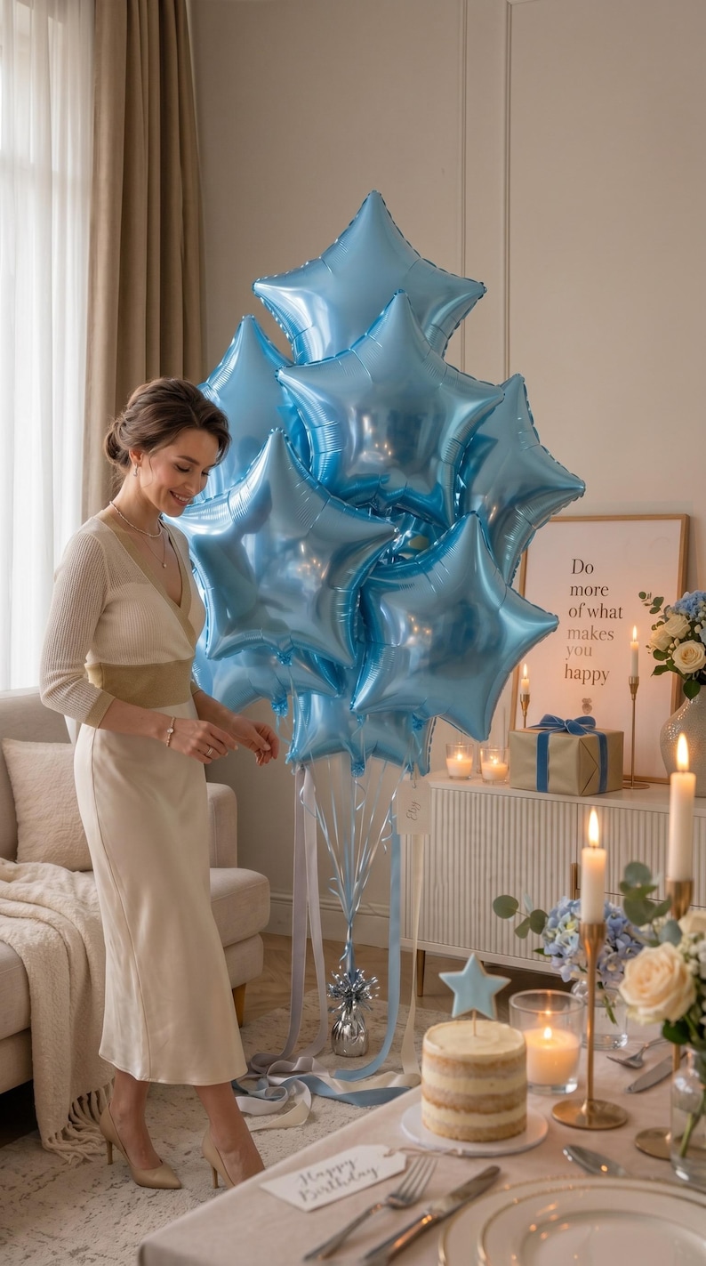 Set of 10 Light Blue Star Foil Balloons | 18 Inch Blue Star Balloons ...