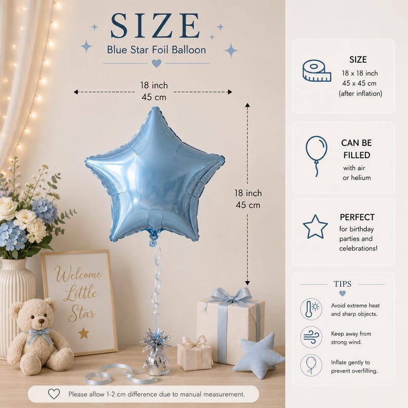 Set of 10 Light Blue Star Foil Balloons | 18 Inch Blue Star Balloons ...