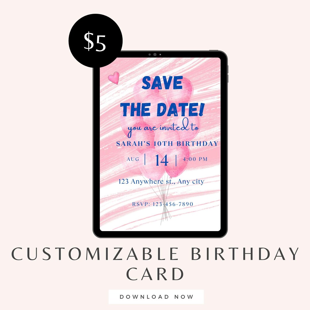 Balloon Birthday Invitation Card Canva Template for PDF Download for ...