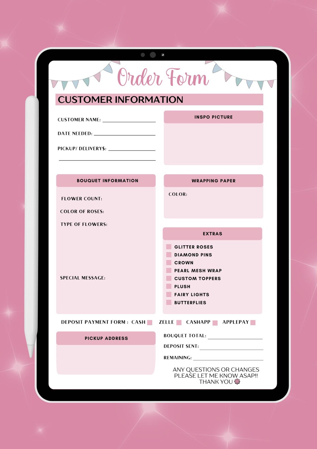 Editable Flower Order Form/bouquet Order Confirmation for Florists - Etsy
