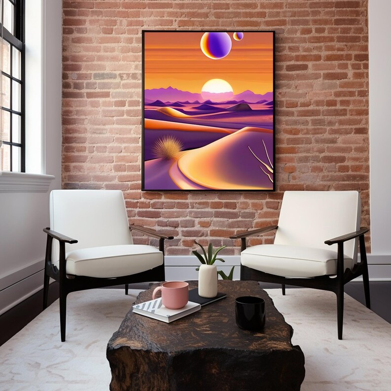 Surreal Desert Sunset Print – Modern Surrealism Wall Art, Purple and ...
