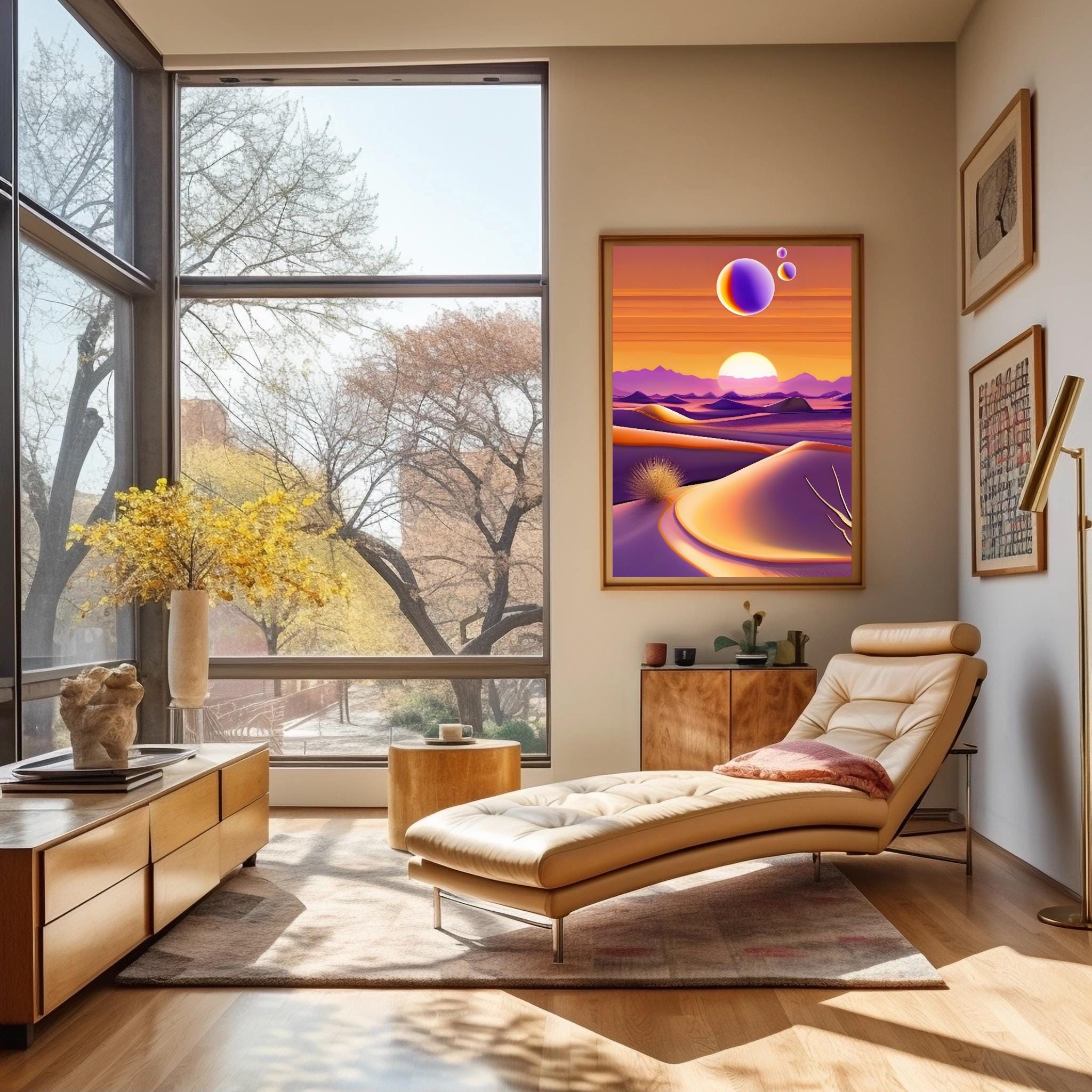 Surreal Desert Sunset Print – Modern Surrealism Wall Art, Purple and ...