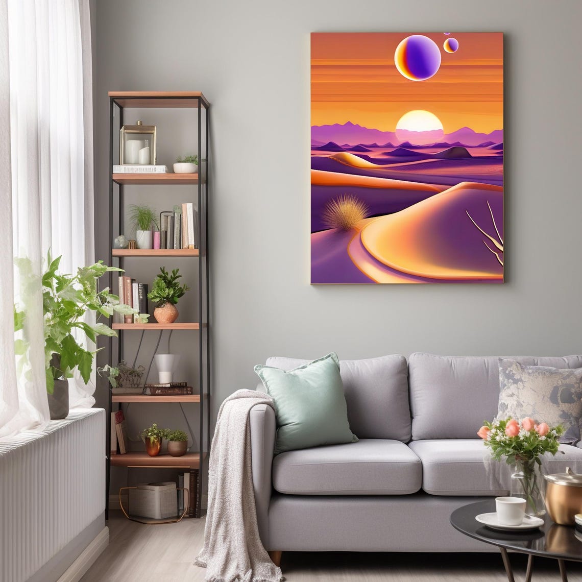 Surreal Desert Sunset Print – Modern Surrealism Wall Art, Purple and ...
