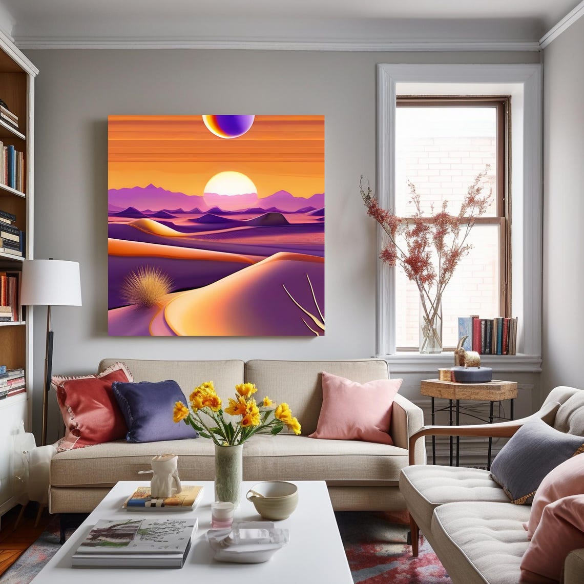 Surreal Desert Sunset Print – Modern Surrealism Wall Art, Purple and ...