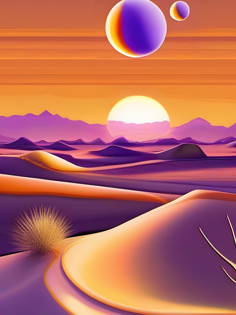 Surreal Desert Sunset Print – Modern Surrealism Wall Art, Purple and ...