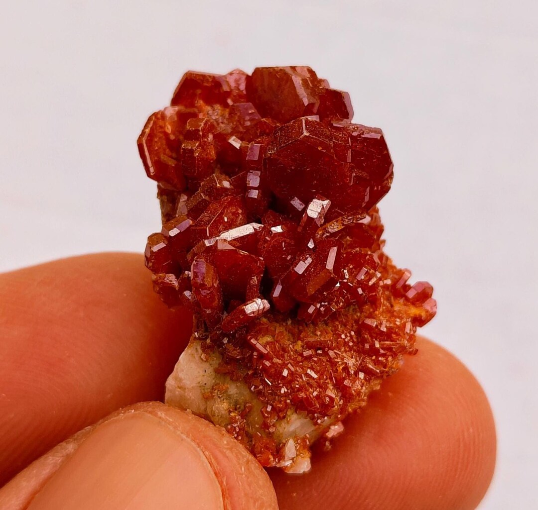 Vanadinite Crystal Cluster – Taouz Morocco – Bright Red Hexagonal ...