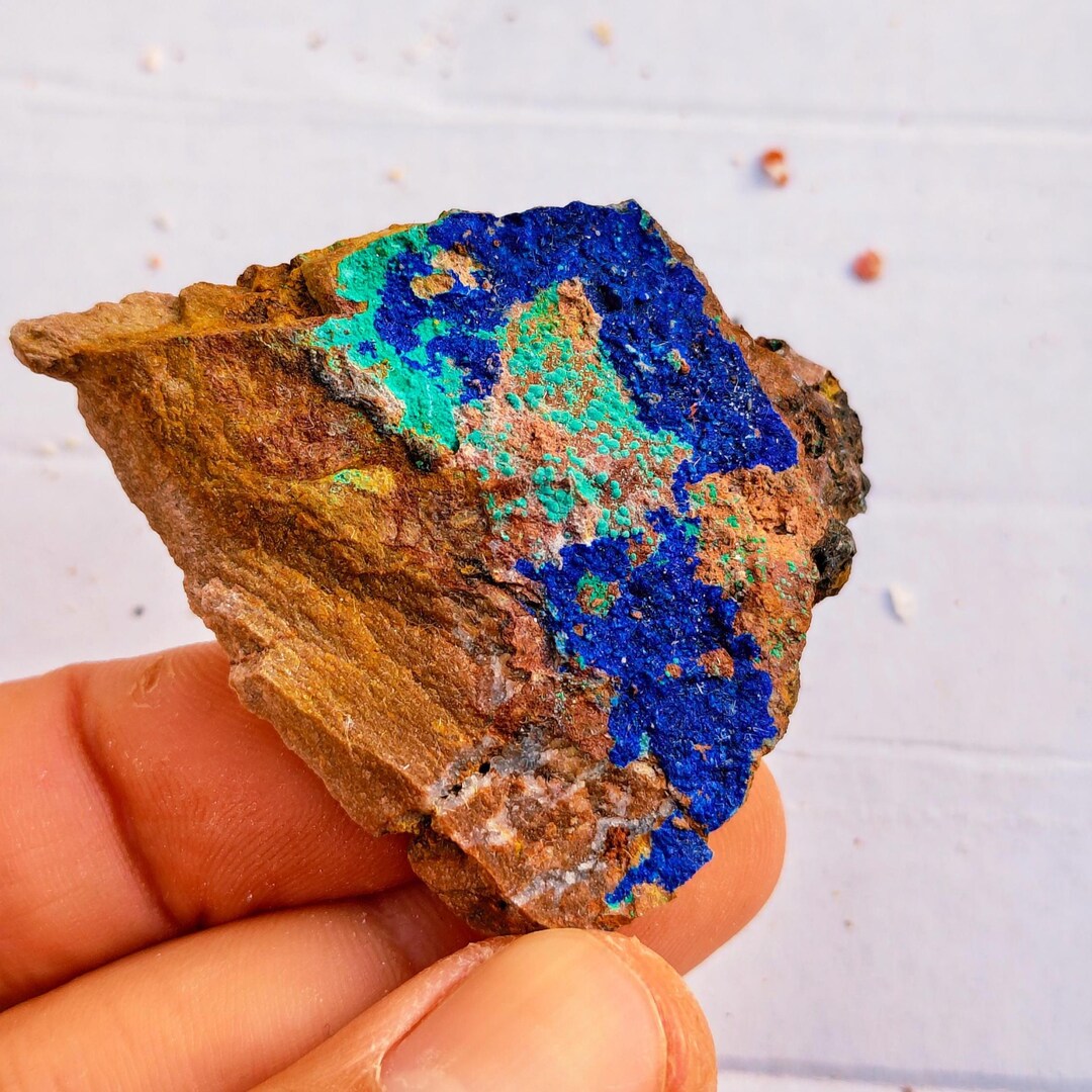Blue Azurite With Green Malachite – Natural Moroccan Mineral Specimen ...