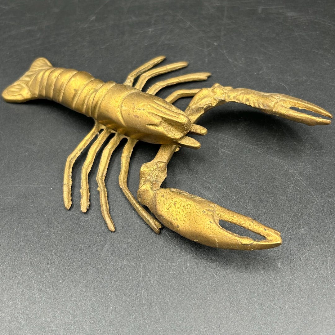 Vintage Solid Brass Lobster Figurine 7.5” Swinging Claws Nautical ...