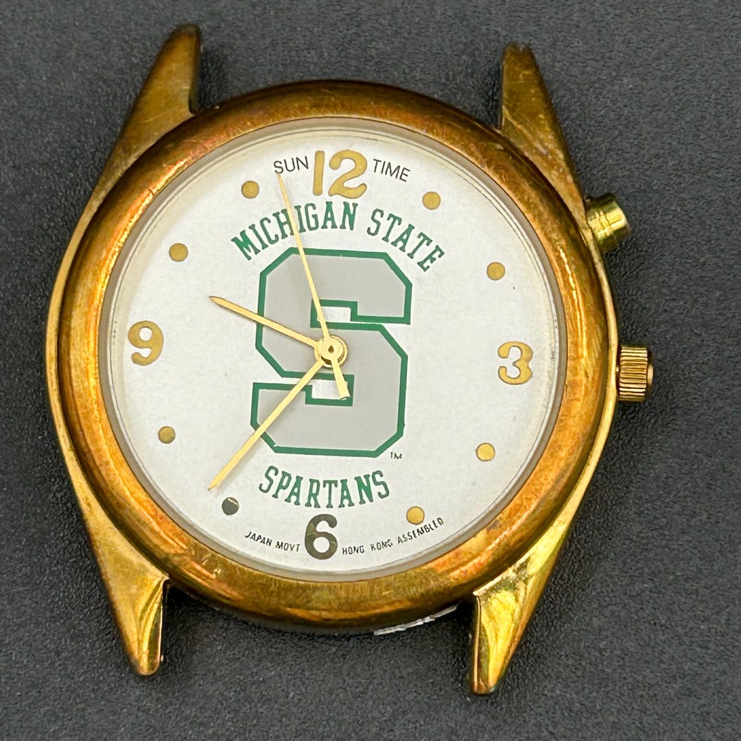 Vintage Michigan State Spartans Sun Time Watch | Gold Tone Collegiate ...