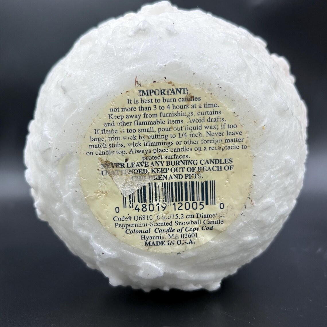 Vintage Snowball Candle Colonial Candle of Cape Cod White Textured ...