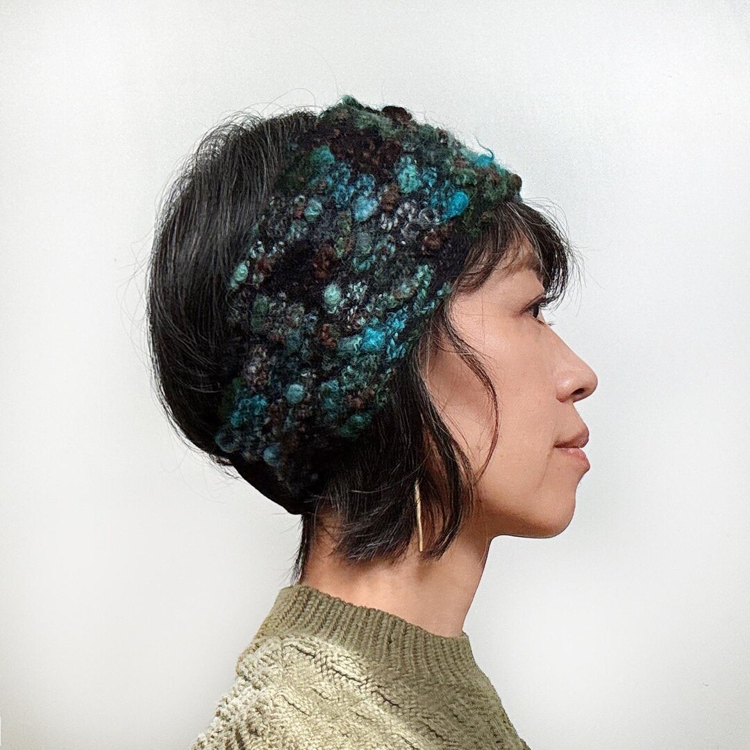 Wool Ear Warmer Headband: Blue & Black Chunky Knit - Etsy