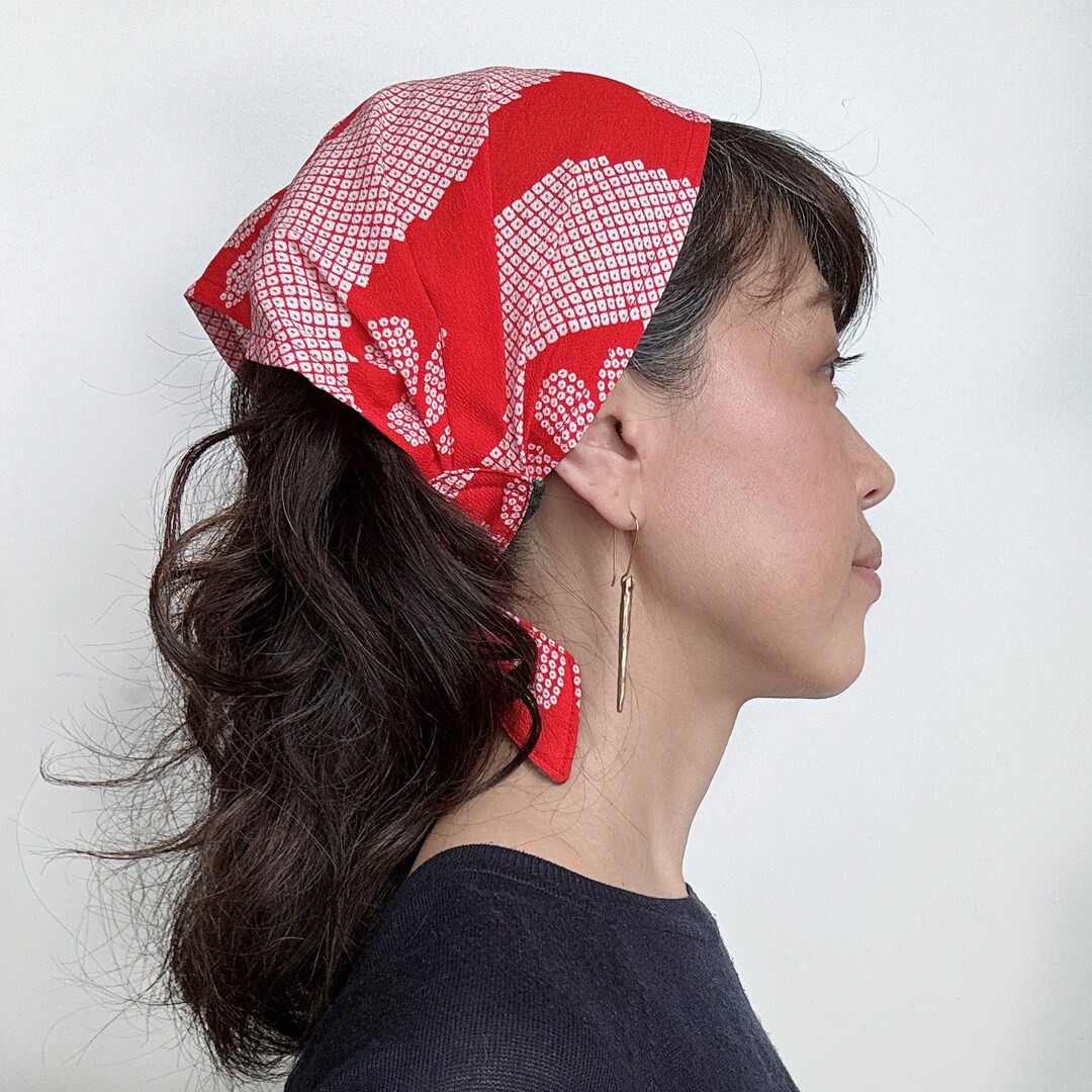 Head Scarf, Vintage Kimono Headband, Red Kimono Head Scarf, Tie Head ...
