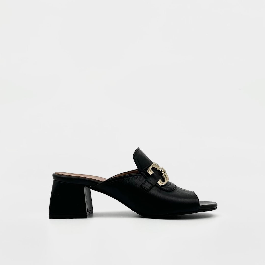 Black Leather Mules – Chic Gold Accent With 5cm Heel - Etsy