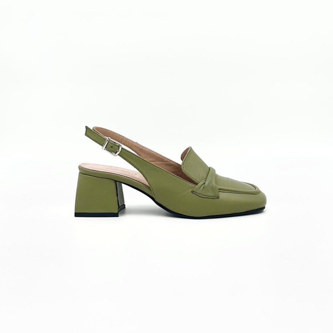 Olive Green Leather Slingback Heels – Stylish Comfort With a Sculpted ...