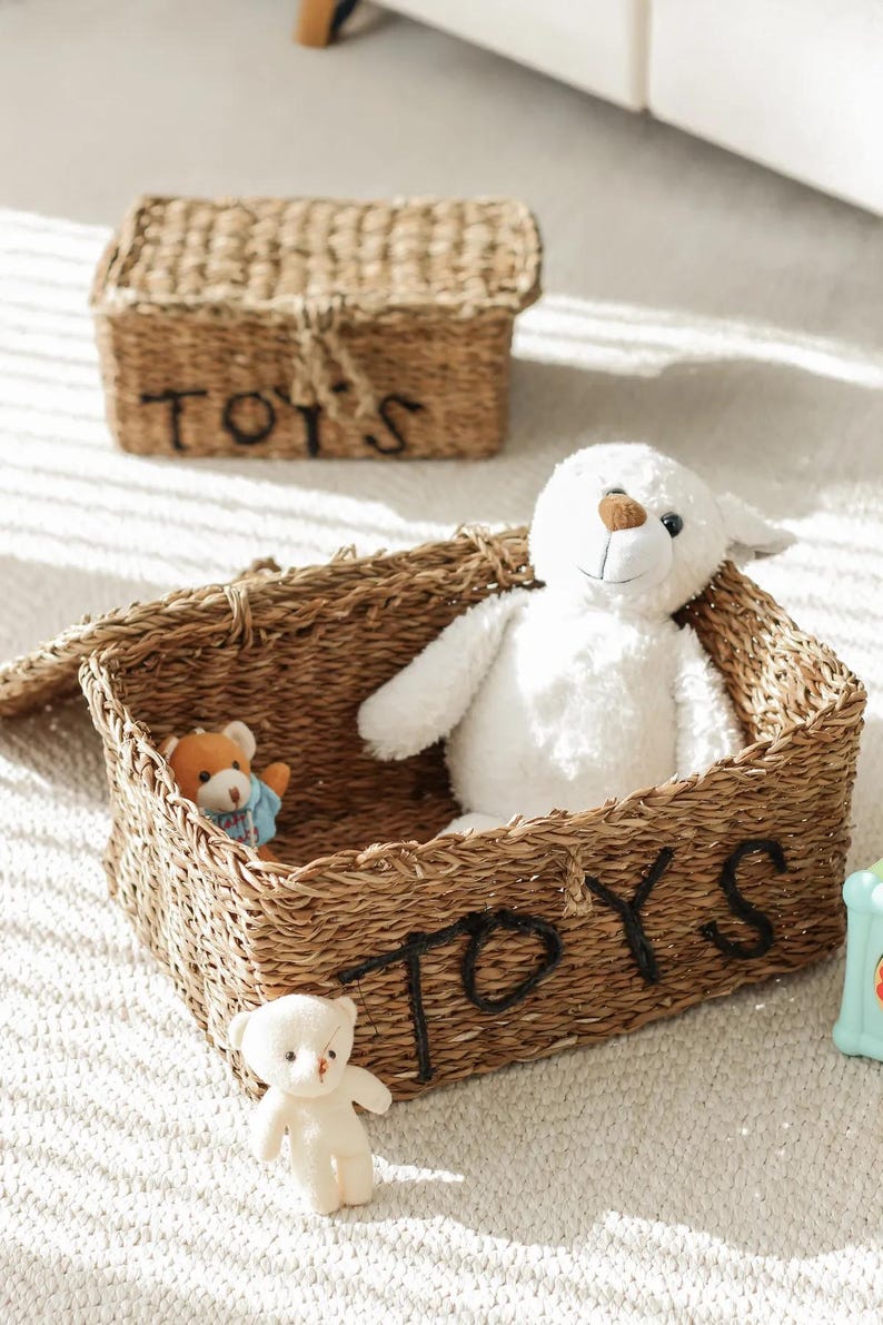 Handmade Toy Storage Baskets Set of 2, Wicker Toy Basket Organizer, Eco ...