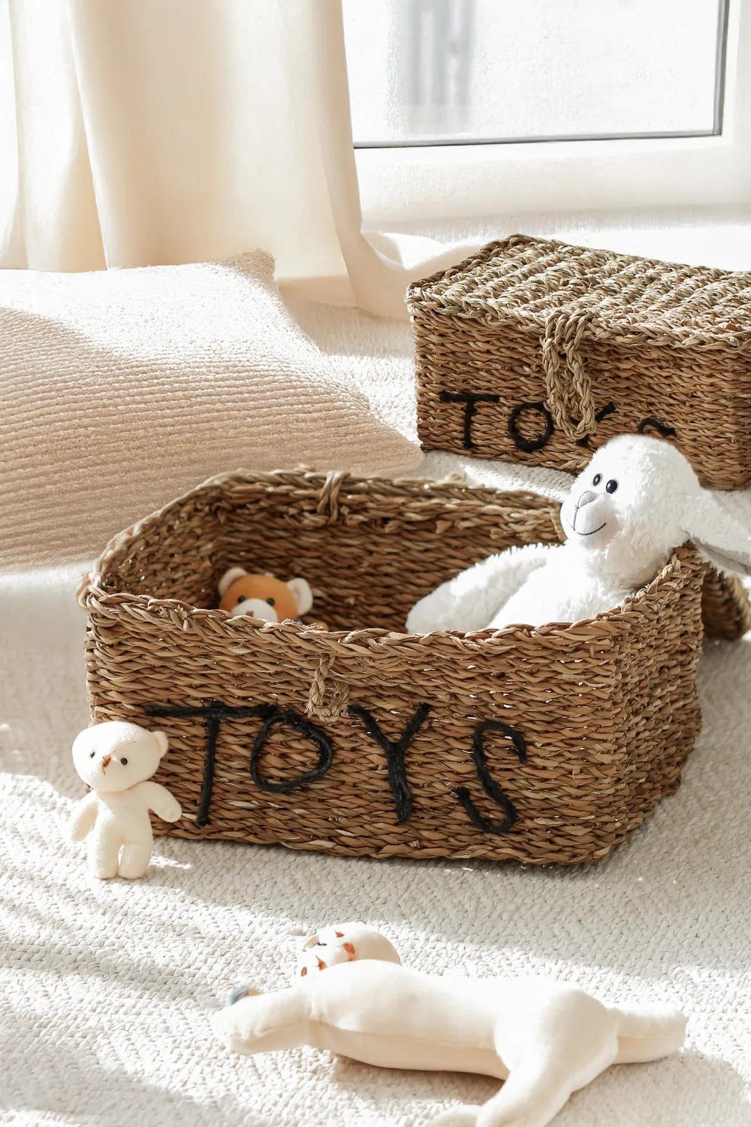 Handmade Toy Storage Baskets Set of 2, Wicker Toy Basket Organizer, Eco ...