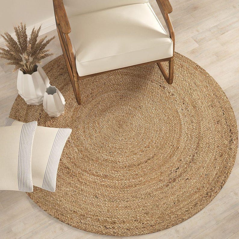 Handmade Jute Round Rug, Thick Bamboo Knit Boho Farmhouse Doormat, Eco ...