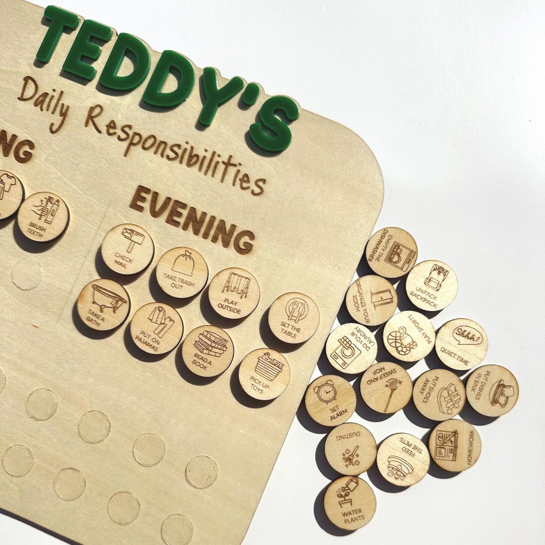 Kids Personalized Chore Chart, Responsibilities Board, Daily Wooden ...