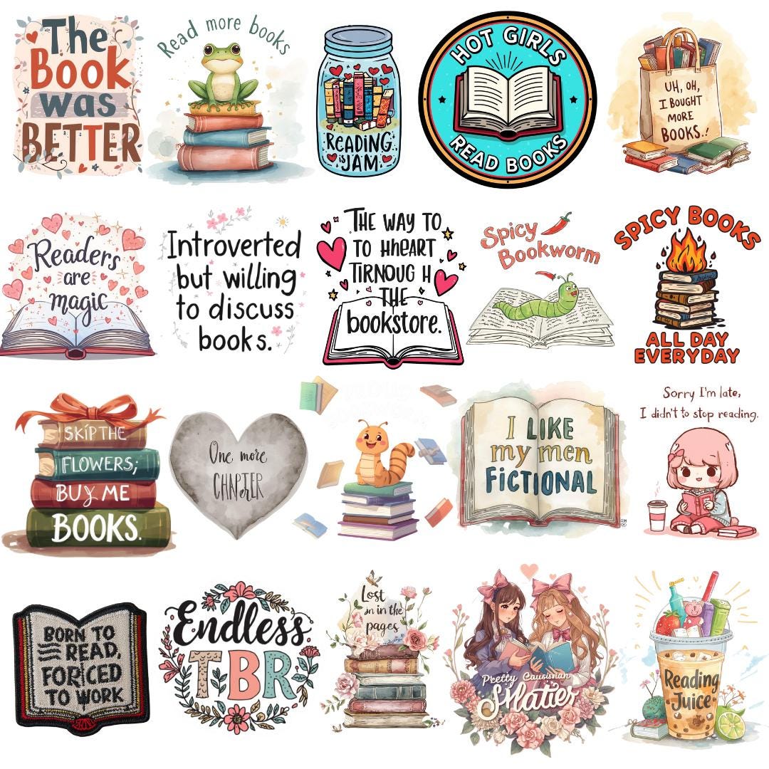 Girly Bookish PNG Bundle, Trendy PNG Bundle, Book Lover Quotes, Bookish ...