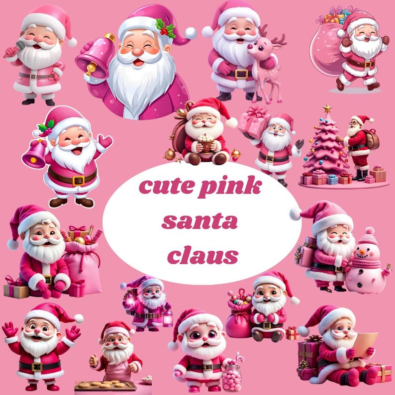 Pink Santa Clipart PNG Bundle, Girly Christmas (digital Download) - Etsy