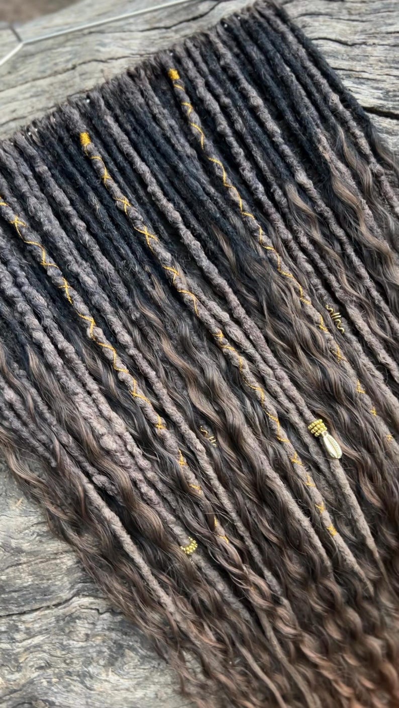 Brown Curly Synthetic Dreads With Dark Roots: Loose Ends, Reusable ...