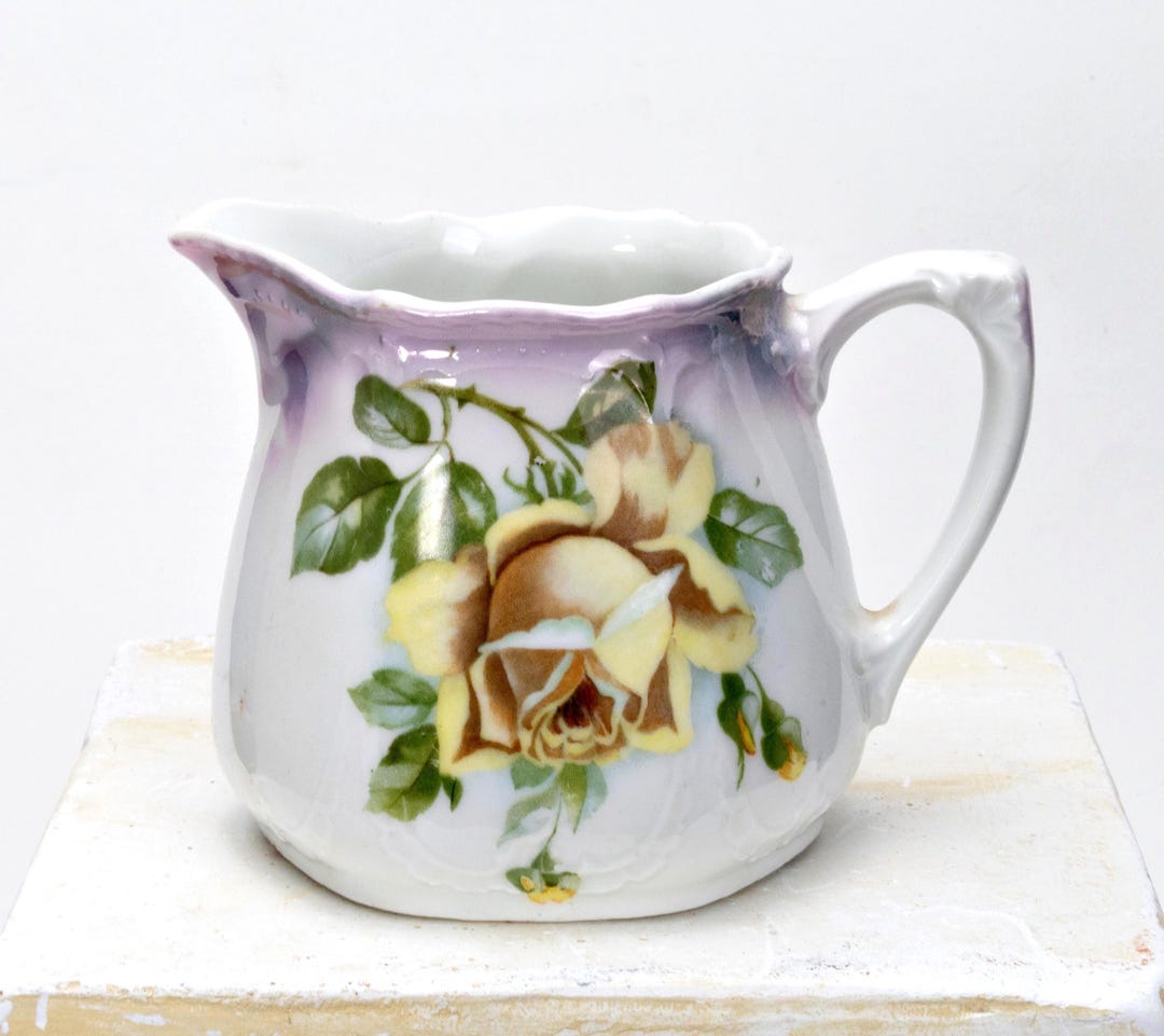 Vintage German Porcelain Creamer – Yellow Rose Floral Pitcher M ...