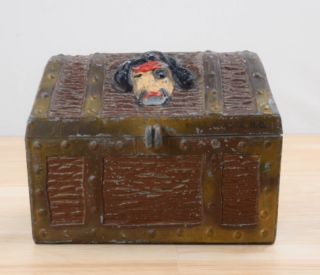 Vintage Pirate Treasure Chest Bank or Keepsake Trinket Box Painted ...