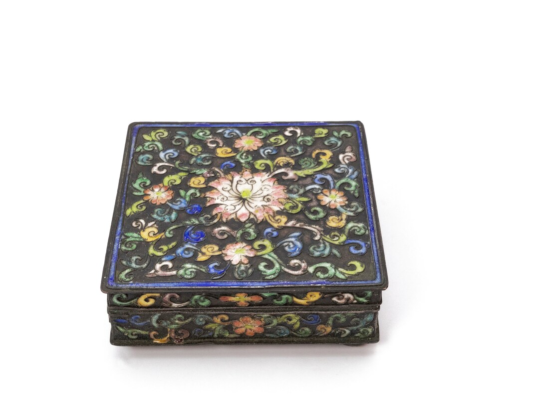 Tiny Chinese Metal Box With Painted Enamel Flowers - Etsy