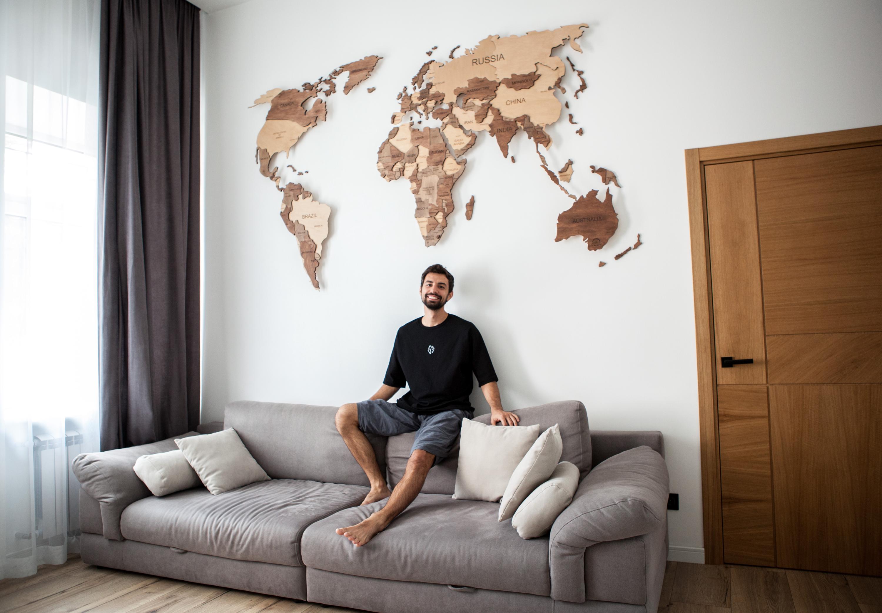 3D Wooden World Map With LED Backlight, Wall Panel, Ambient Lighting ...