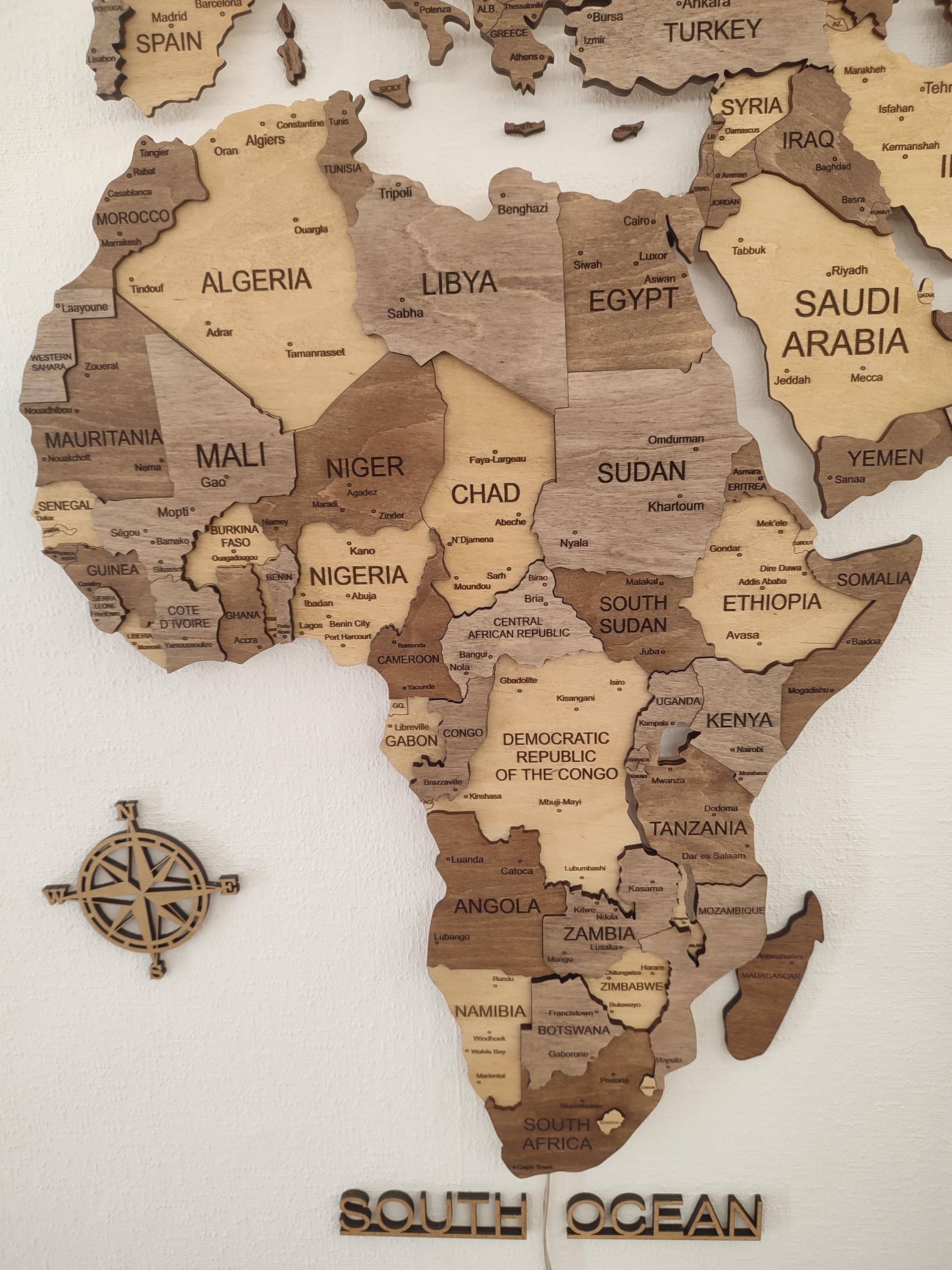 3D Wooden World Map With LED Backlight, Wall Panel, Ambient Lighting ...