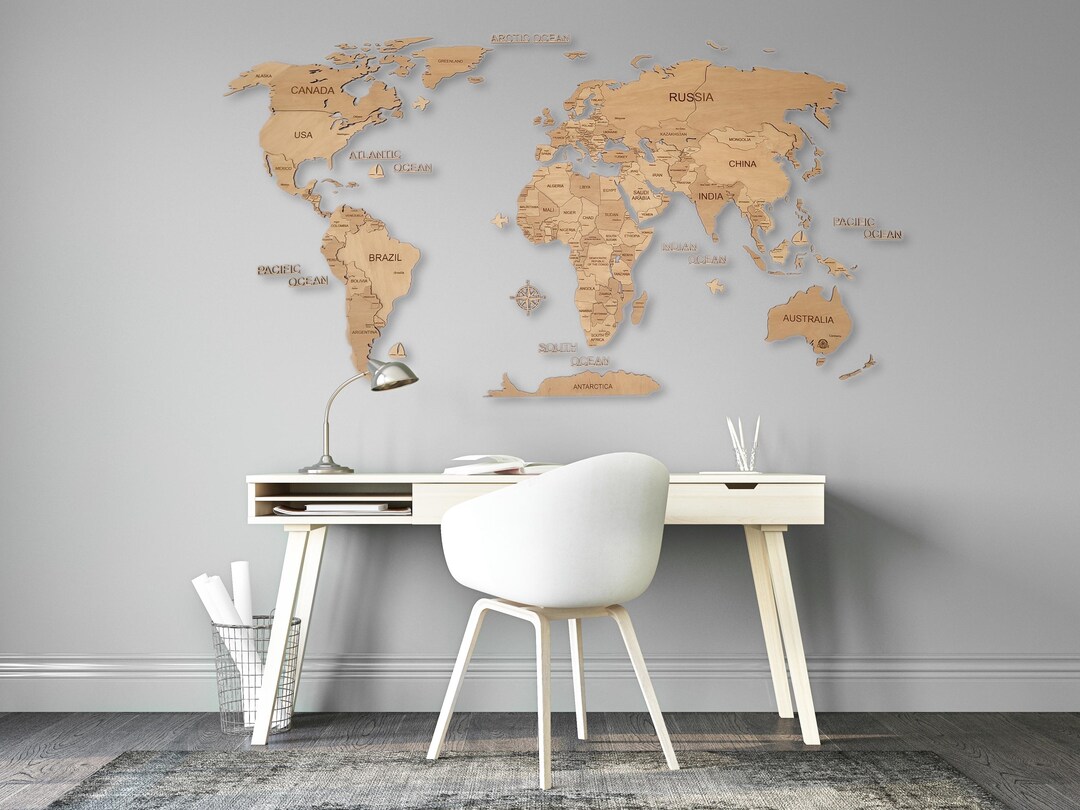 3D Wooden World Map With LED Backlight, Wall Panel, Ambient Lighting ...