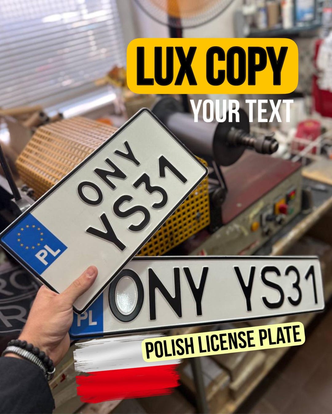 Polish License Plate Set – 1 Long + 1 Square | Custom Embossed Car ...