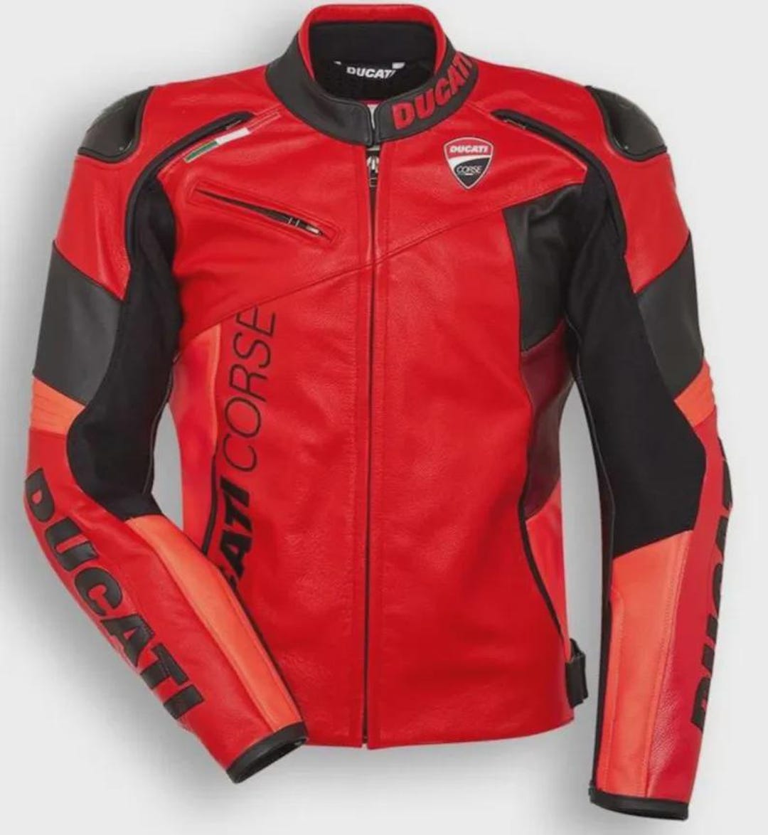 Ducati Corse Red Leather Motorcycle Jacket – CE Armored Biker Gear ...
