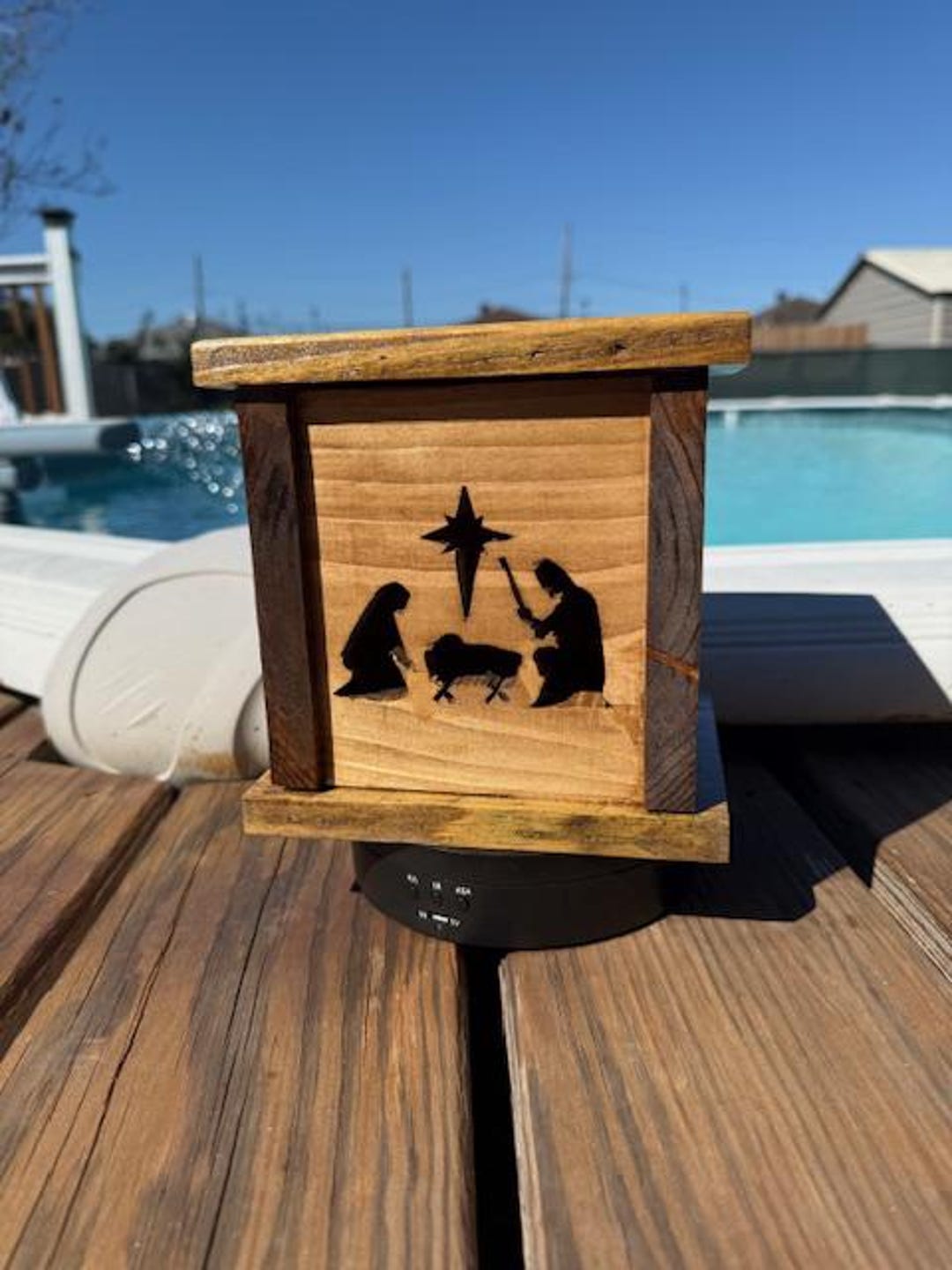 Cedar Nativity Scene Christmas Lantern Solar Powered - Etsy