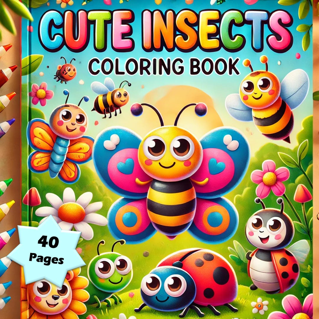 Cute Insects Coloring Book 40 Pages, Digital Coloring Pages, Digital ...