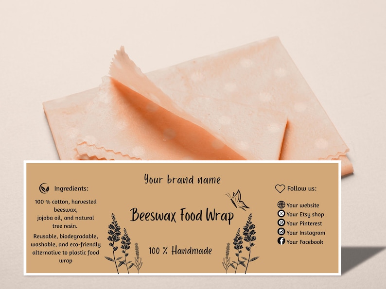 Editable Beeswax Food Wrap Label Canva Template | Beeswax Wrap Sleeve ...