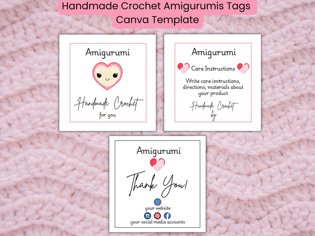 Editable Amigurumi Tags Canva Template | Custom Crochet Label Design ...