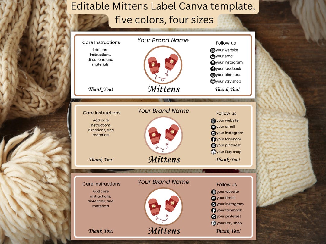 Editable Mittens Label Canva Template | Wrap-around Fingerless Gloves ...