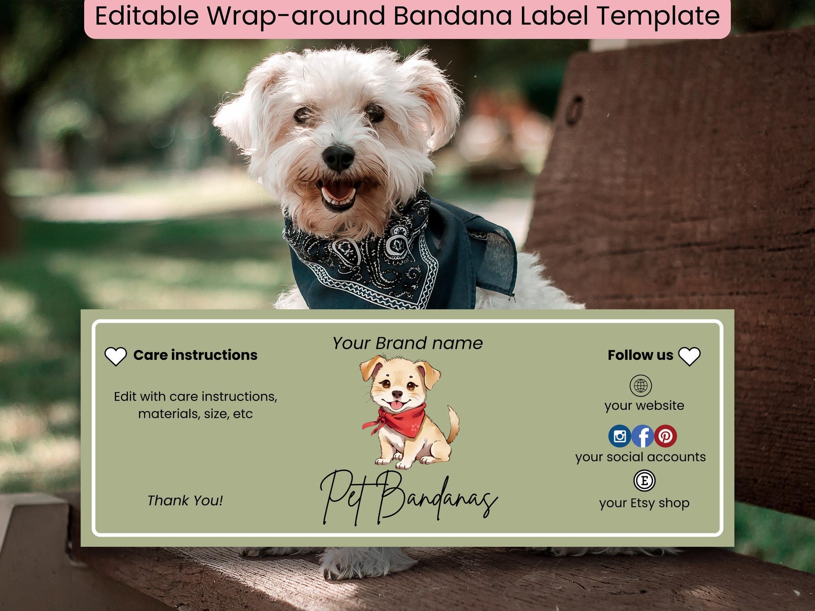 Editable Pet Bandana Label Canva Template | Pet Neck Scarf Label | DIY ...