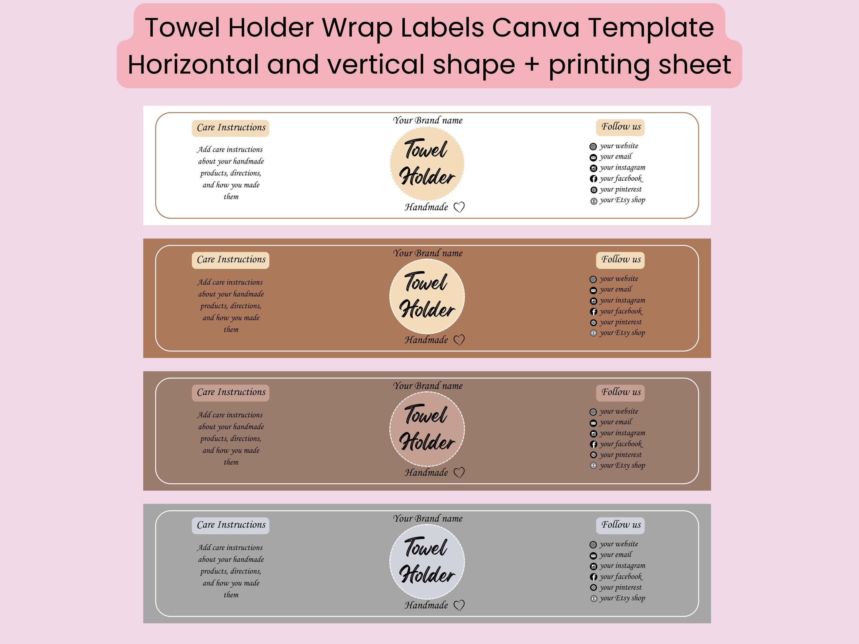 Editable Towel Holder Wrap Label Canva Template | Wrapper for Crochet ...