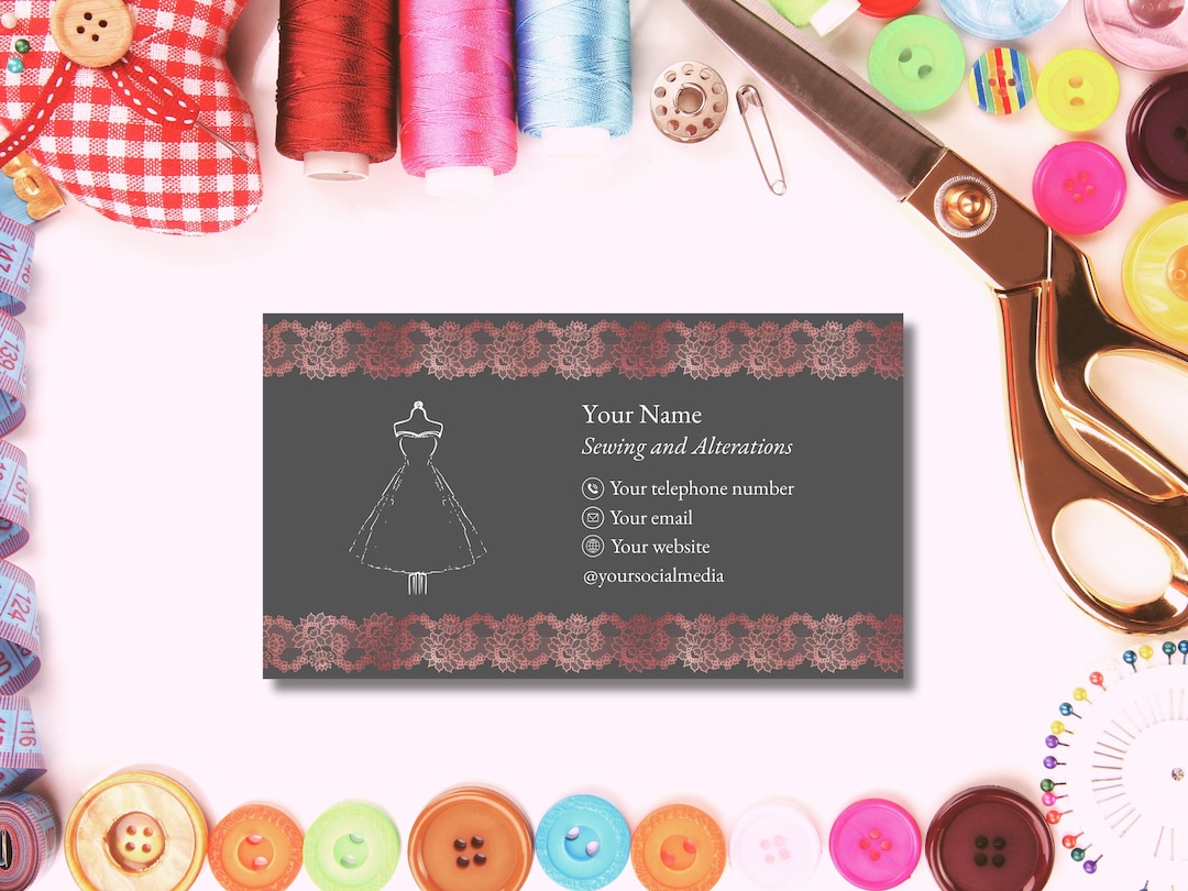Editable Sewing and Alterations Business Card Canva Template | Custom ...