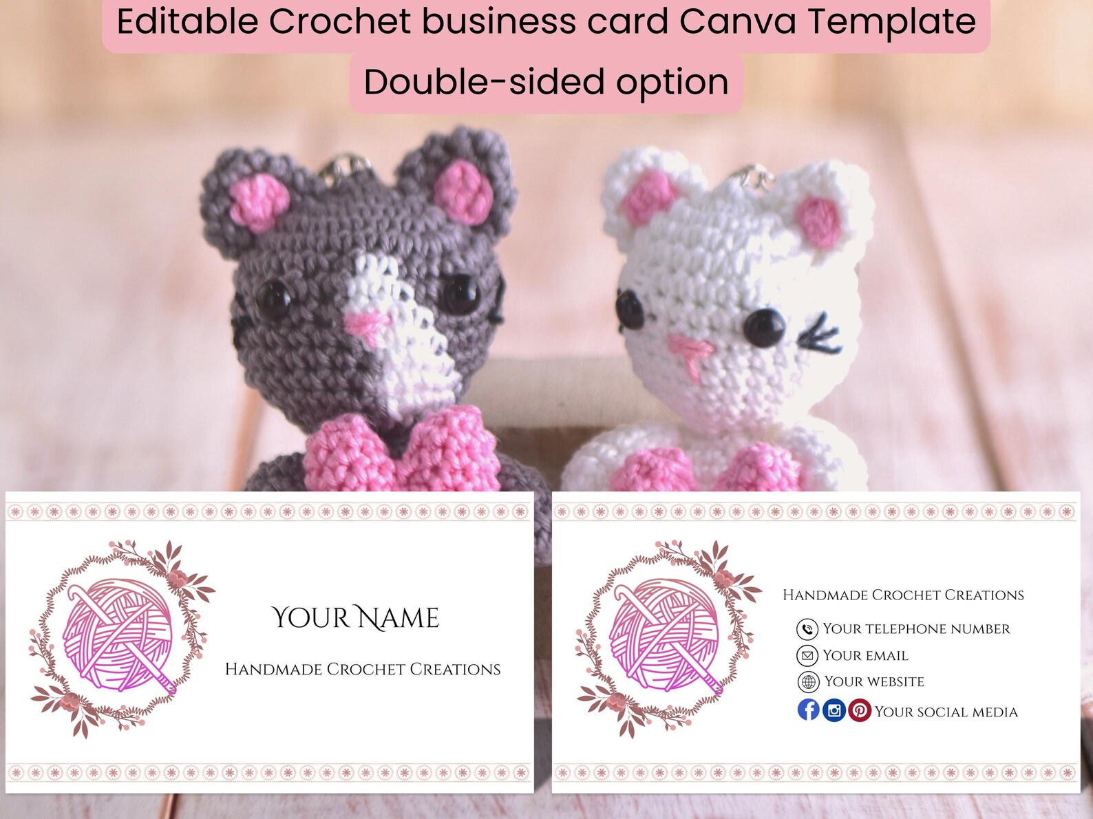 Editable Crochet Business Card Canva Template | Crocheter Business Card ...