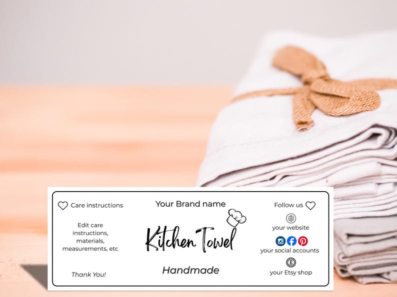 Editable Kitchen Towel Label Canva Template | Kitchen Linen Branding ...