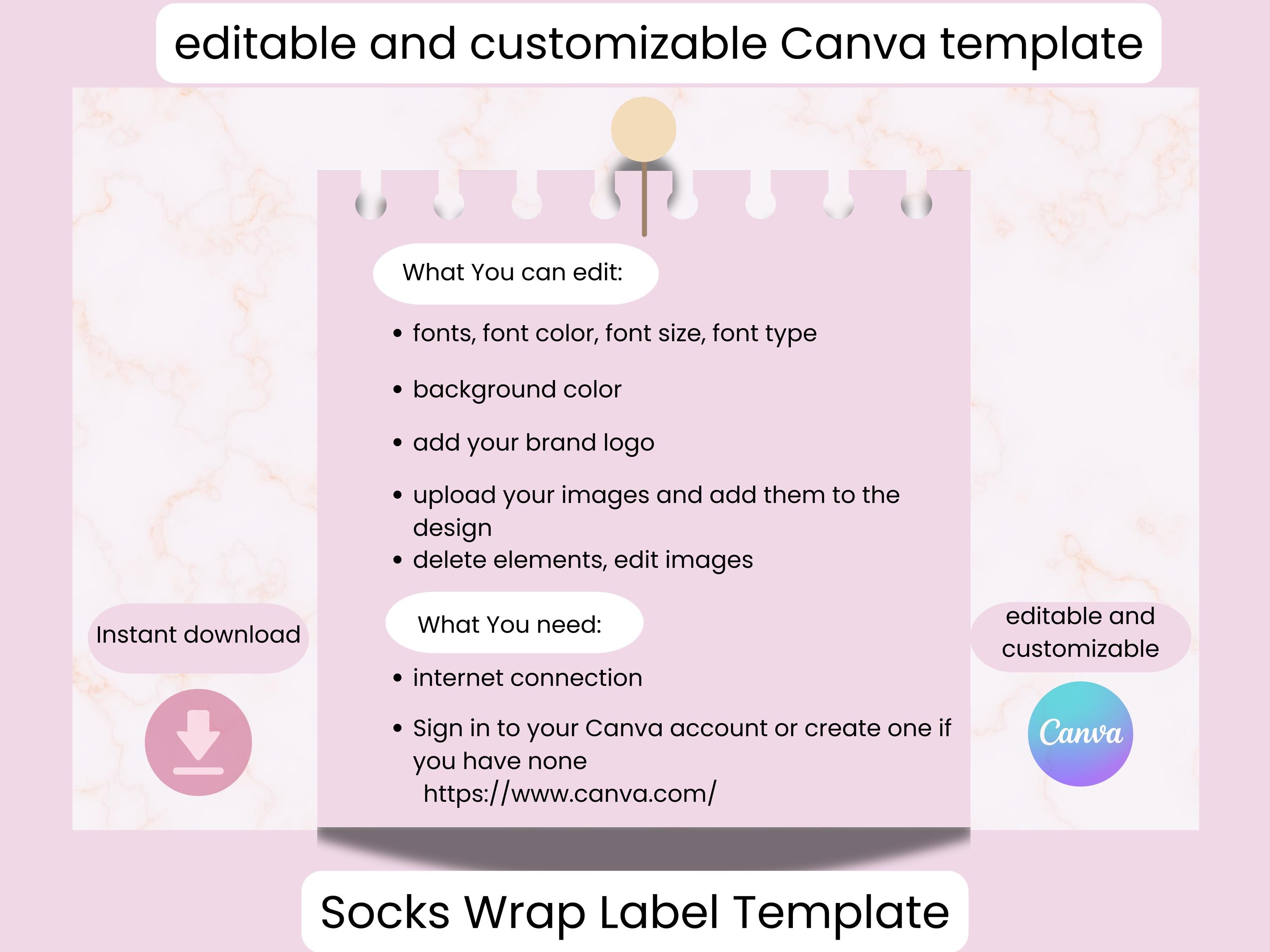 Editable Socks Label Canva Template|custom Sock Bands| Packaging for ...