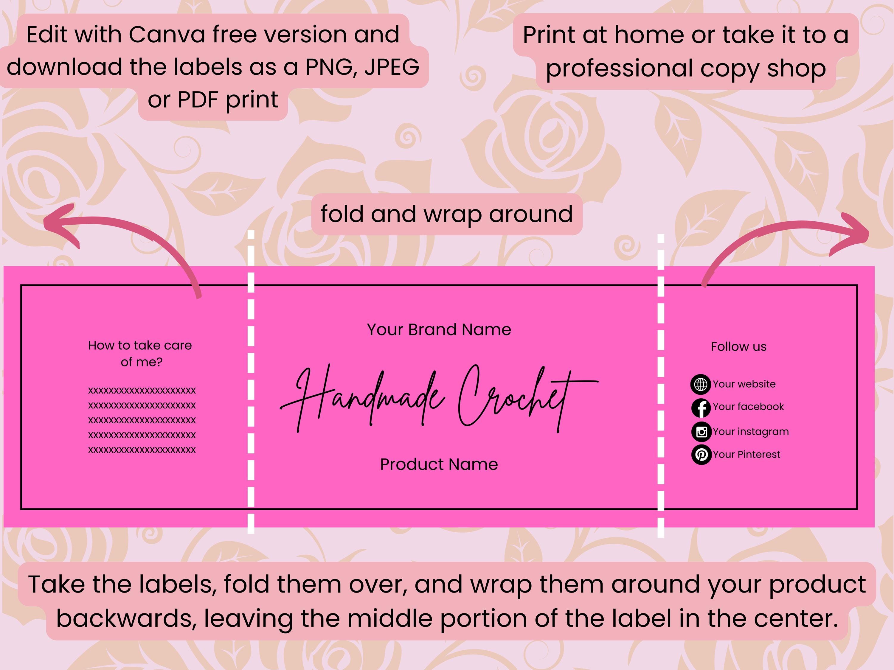Editable Crochet Wrap Labels Canva Template | Handmade Crochet Label ...